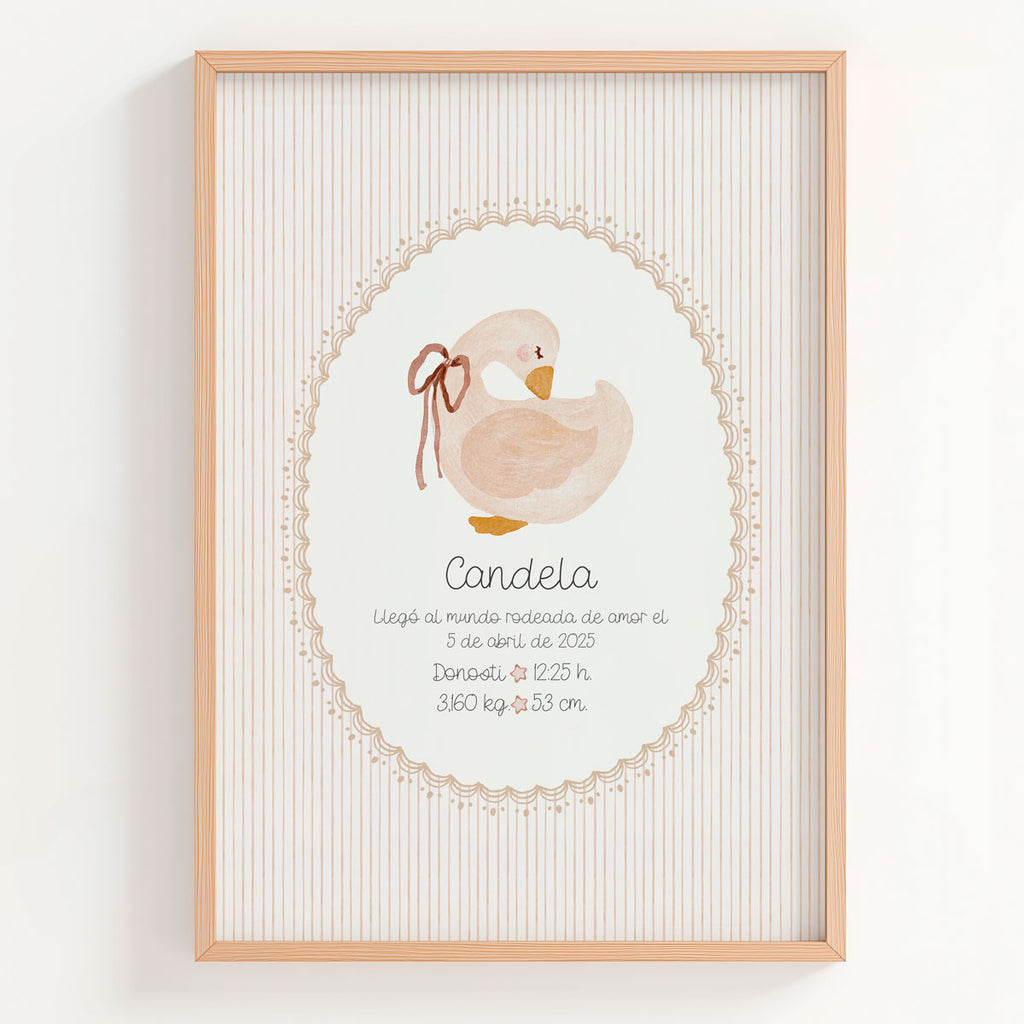Lámina de Natalicio Personalizada con Oca Mi Llegada | Regalo Bebé ...